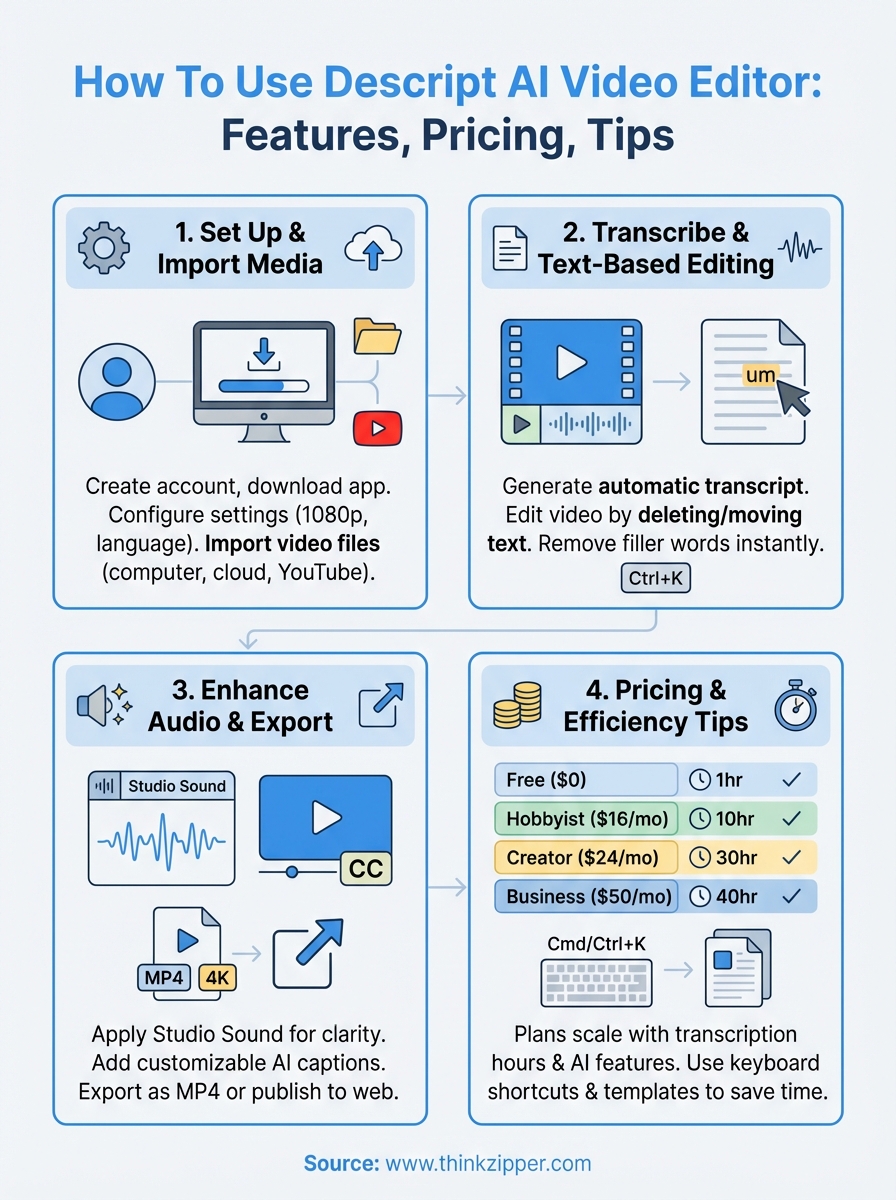 How To Use Descript AI Video Editor: Features, Pricing, Tips - ThinkZipper