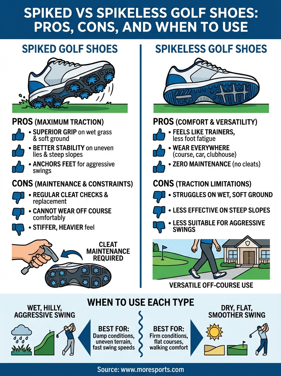 Spiked vs Spikeless Golf Shoes: Pros, Cons, and When to Use – More Sports