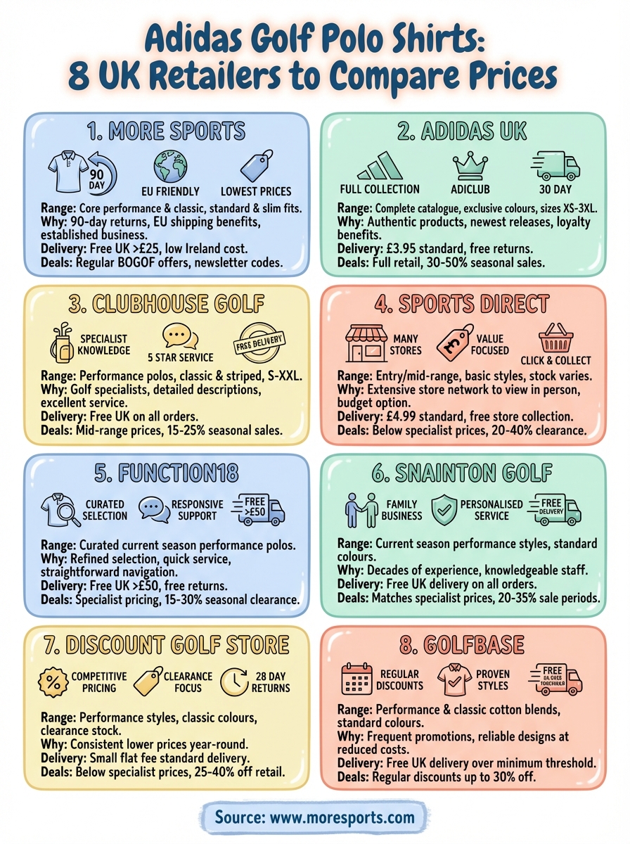 Adidas Golf Polo Shirts: 8 UK Retailers To Compare Prices – More Sports