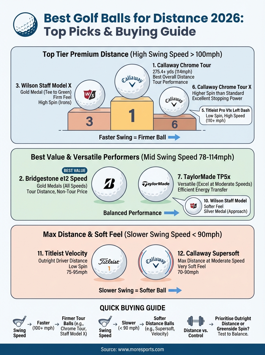 Best Golf Balls for Distance 2026: 14 Longest Picks Ranked – More Sports