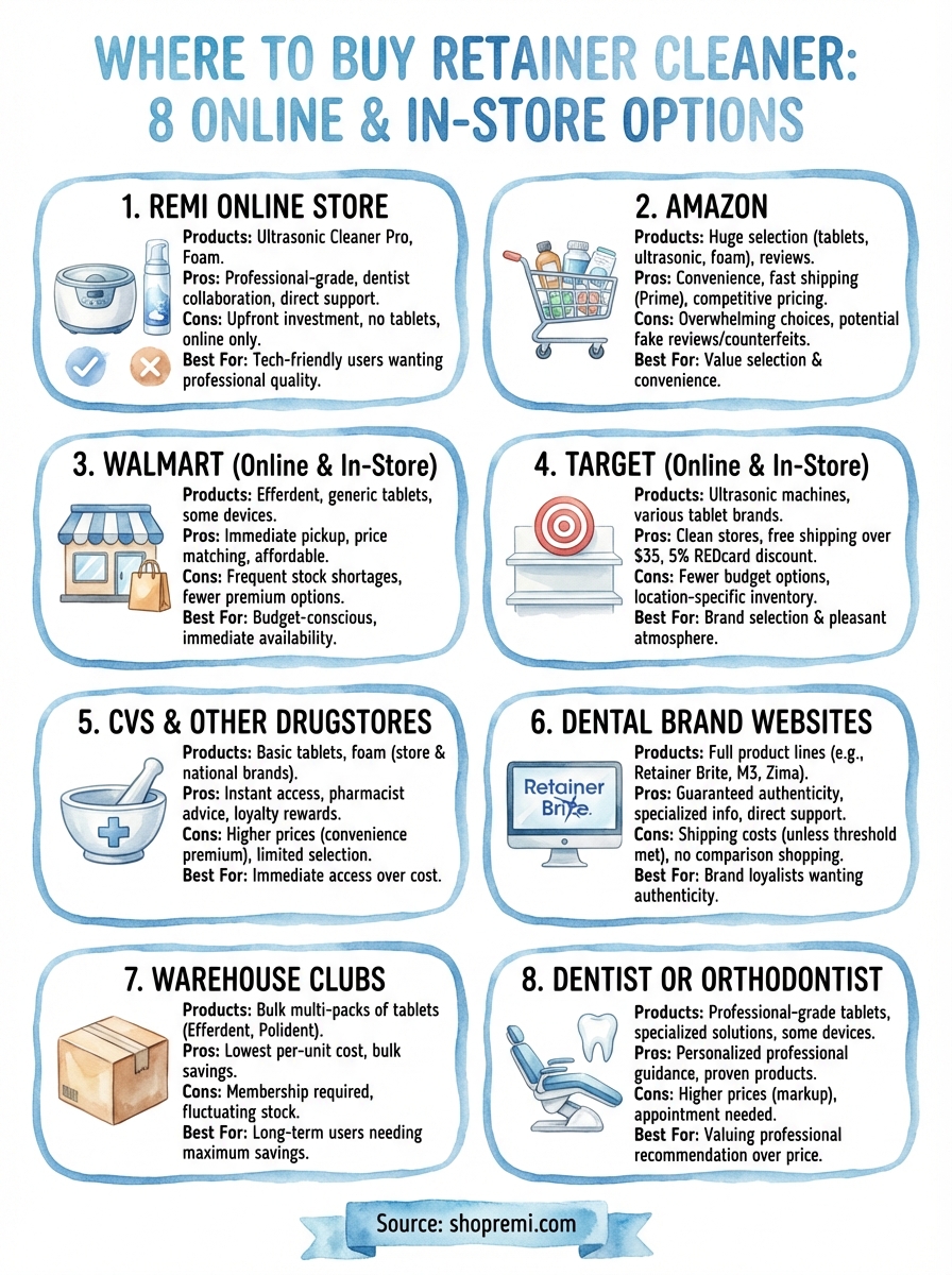 Where to Buy Retainer Cleaner: 8 Places Online & In-Store