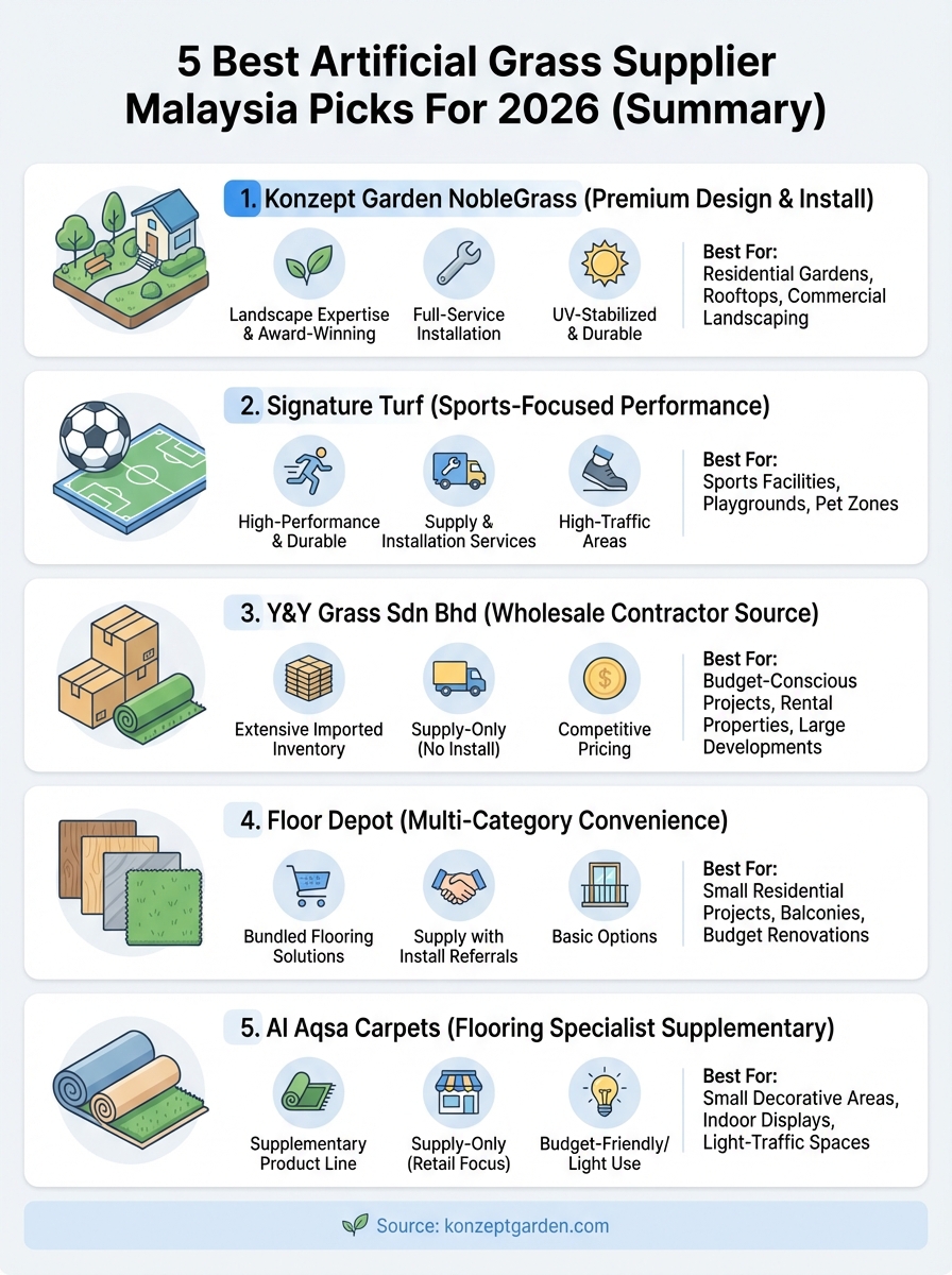 5 Best Artificial Grass Supplier Malaysia Picks For 2026 | Konzept Garden