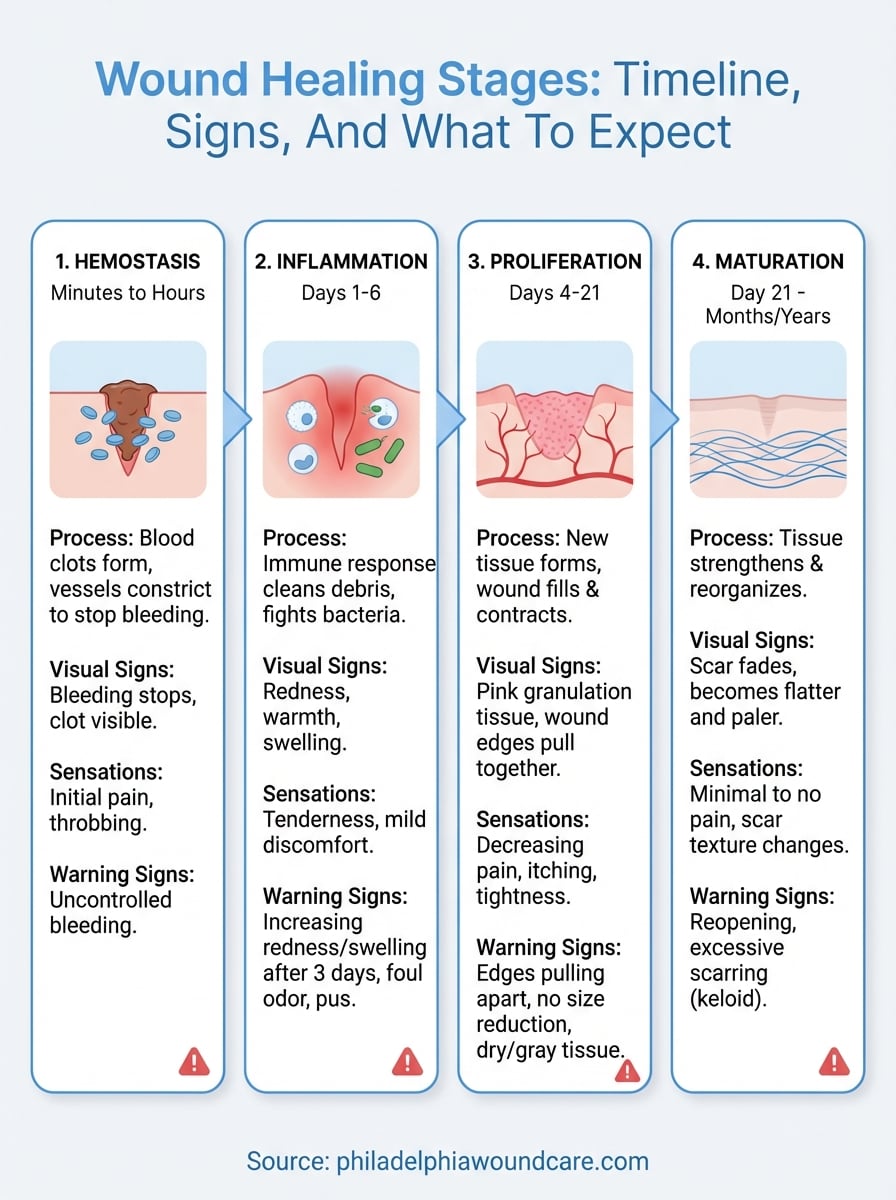 Wound Healing Stages: Timeline, Signs, And What To Expect ...