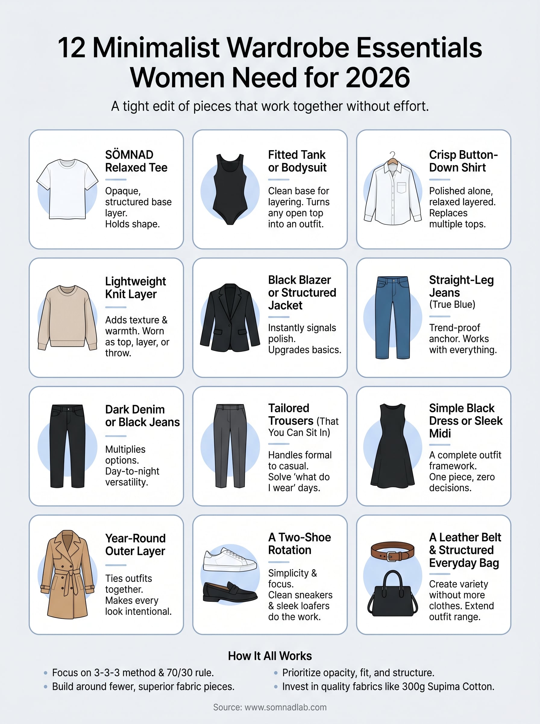 12 Minimalist Wardrobe Essentials Women Need for 2026 – Somnad